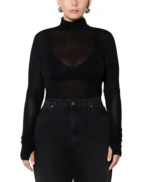 MARCELLA Eloise Sheer Turtleneck Top - Black