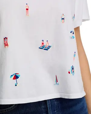 Aqua Haley Beachgoers Boxy Crop Tee - White