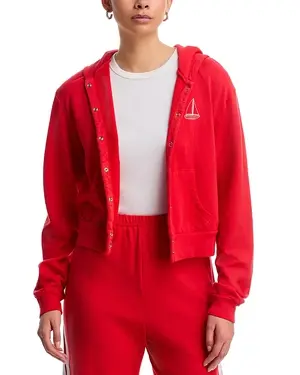 Aqua Sailboat Snap Front Hoodie - Red