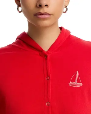 Aqua Sailboat Snap Front Hoodie - Red