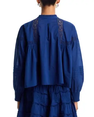 Aqua Embroidered Pintucked Blouse