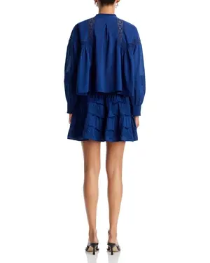 Aqua Embroidered Pintucked Blouse