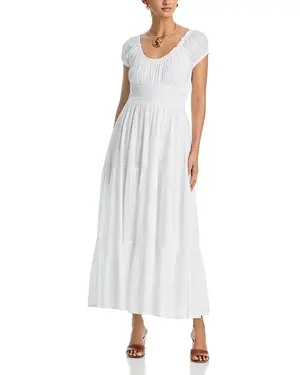 Aqua Andrita Seersucker Midi Dress - White