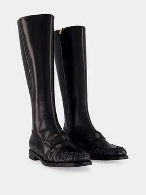 Prada Spazzolato Leather Knee-high Moccasin Boots - Brown