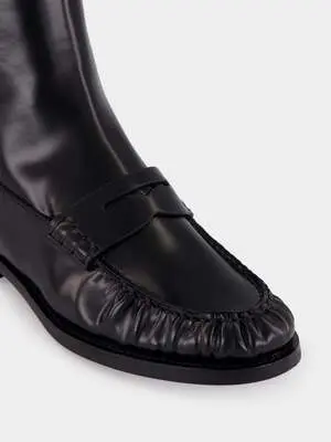 Prada Spazzolato Leather Knee-high Moccasin Boots - Brown