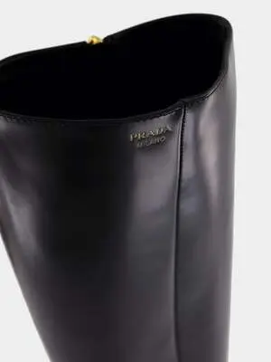 Prada Spazzolato Leather Knee-high Moccasin Boots - Brown