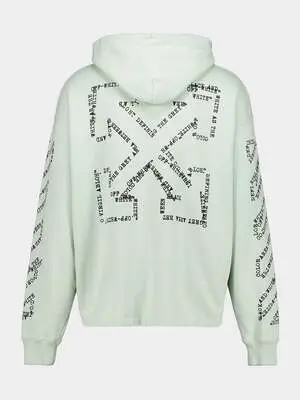 Off-White Cotton Hooded Sweatshirt With Arrow Graphic - Green