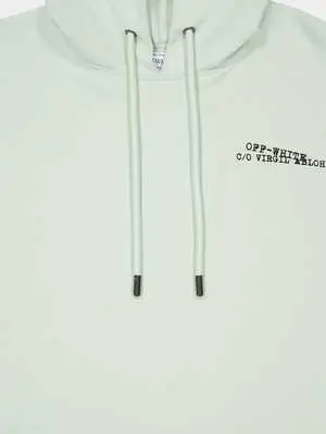 Off-White Cotton Hooded Sweatshirt With Arrow Graphic - Green