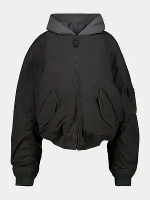 Balenciaga Hooded Standard Bomber Jacket In Anthracite