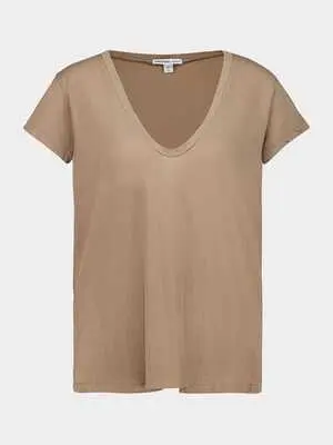 JAMES PERSE Cotton Deep V-neck T-shirt - Brown