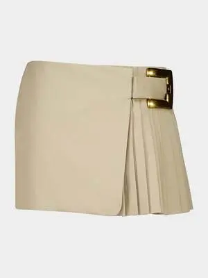 Balmain Cotton Gabardine Mini Skirt With Anthem Buckle - Beige