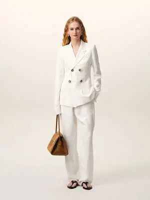 AMI Paris Blended Linen Trousers With Elasticated Waist - Cream