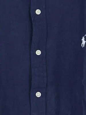 Polo Ralph Lauren Linen Shirt With Embroidered Logo On The Front - Blue