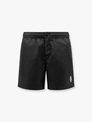 Moncler Nylon Swim Trunks With Logo Patch On The Bottom - Black