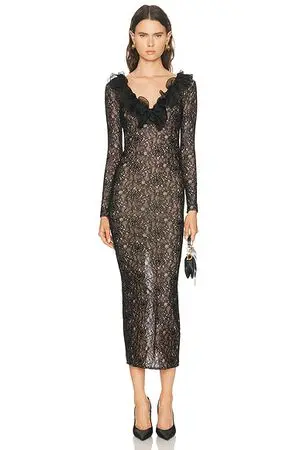 Alessandra Rich Long Sleeve Lace Dress