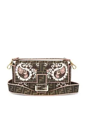 Fendi Zucca Embroidered Baguette Shoulder Bag