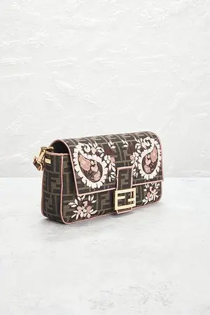 Fendi Zucca Embroidered Baguette Shoulder Bag