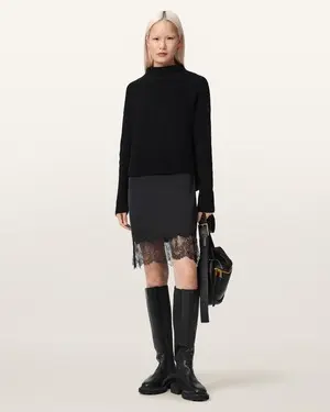 ALLSAINTS Eloise 2-in-1 Sweater Dress With Lace Trim - Black