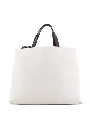 Valentino Garavani Vlogo Signature Leather And Canvas Large Tote - Neutrals
