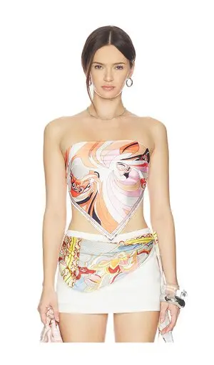 Superdown Klara Scarf Top - Orange Multi