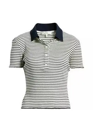 FRAME Striped Knit Polo Top - White
