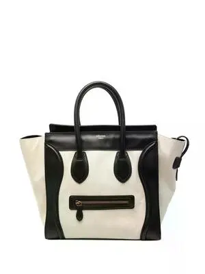 Celine 2011 Mini Bicolor Canvas And Leather Luggage Tote Handbag - Brown