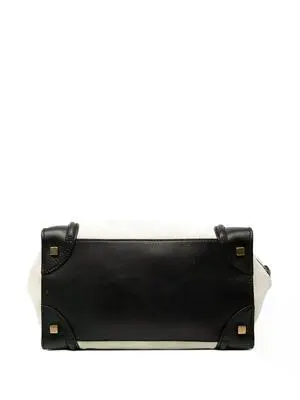 Celine 2011 Mini Bicolor Canvas And Leather Luggage Tote Handbag - Brown