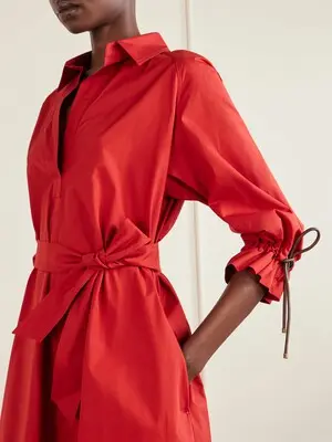 Max Mara Tie-detailed Cotton-poplin Midi Dress - Red