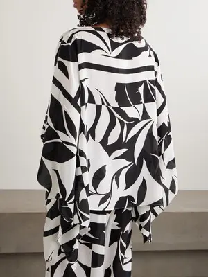 Max Mara Draped Floral Print Silk Crepe De Chine Blouse - Black
