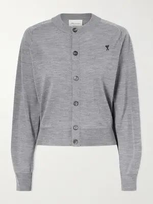 AMI Paris Embroidered Wool Cardigan