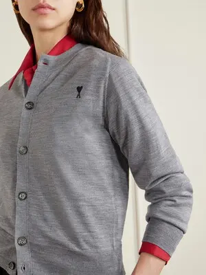 AMI Paris Embroidered Wool Cardigan