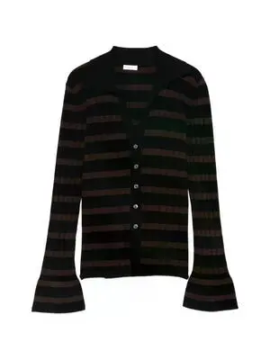 ROBERTO COLLINA Striped V-neck Ribbed Shirt