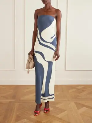 SIR. Lilou Strapless Printed Silk-satin Maxi Dress
