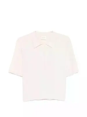 Closed Ribbed Buttoned Polo Top - Pink