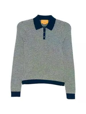 Guest In Residence Pique Long Sleeve Knit Polo Shirt - Blue