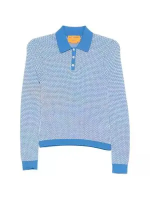 Guest In Residence Piquet Long Sleeve Patterned Polo Shirt