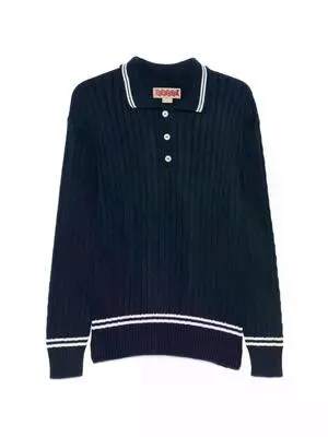 BARACUTA Striped Cable-knit Polo Shirt - Blue