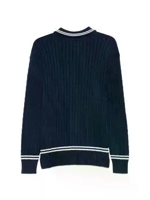 BARACUTA Striped Cable-knit Polo Shirt - Blue