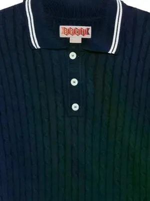 BARACUTA Striped Cable-knit Polo Shirt - Blue