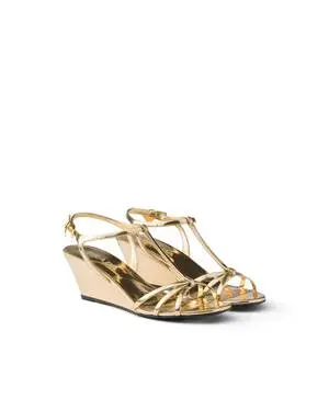 Prada Metallic Leather Wedge Sandals - Gold/silver
