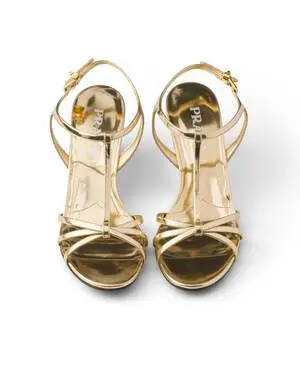 Prada Metallic Leather Wedge Sandals - Gold/silver