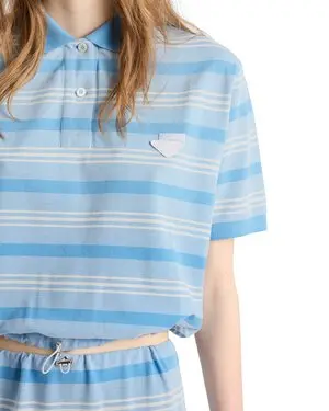 Prada Striped Piqué Polo Shirt - Light Blue