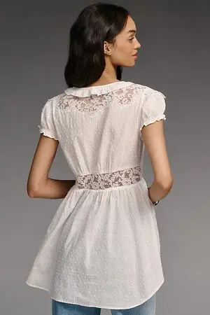 Anthropologie Short-sleeve Airy Embroidered Tunic Top