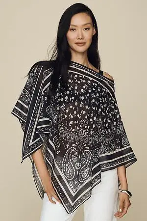 Anthropologie Printed Scarf Poncho Top - Black Pattern
