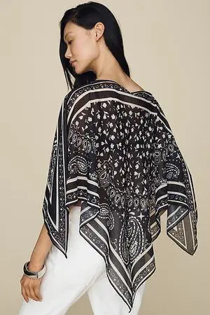 Anthropologie Printed Scarf Poncho Top - Black Pattern
