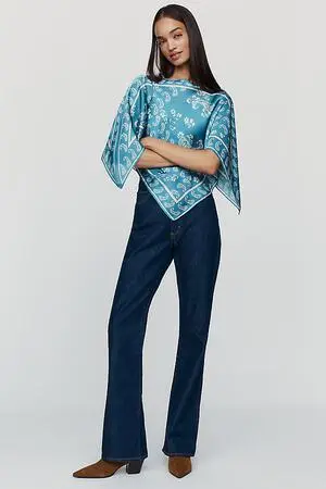 Anthropologie Printed Scarf Poncho Top - Blue/grey