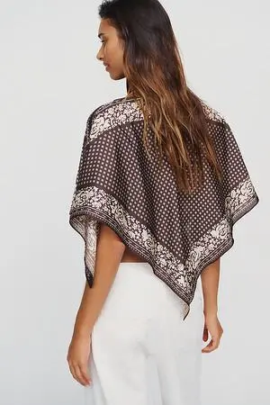 Anthropologie Printed Scarf Poncho Top - Chocolate