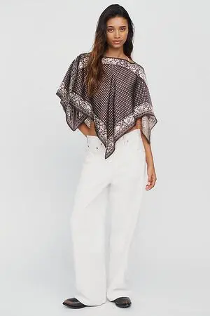 Anthropologie Printed Scarf Poncho Top - Chocolate