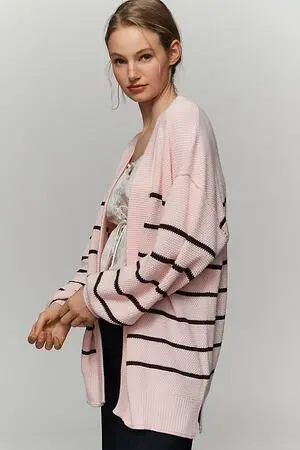 Anthropologie Striped Waffle Knit Cardigan