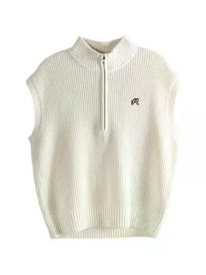 MALBON Ribbed Zip Sleeveless Top - Neutrals